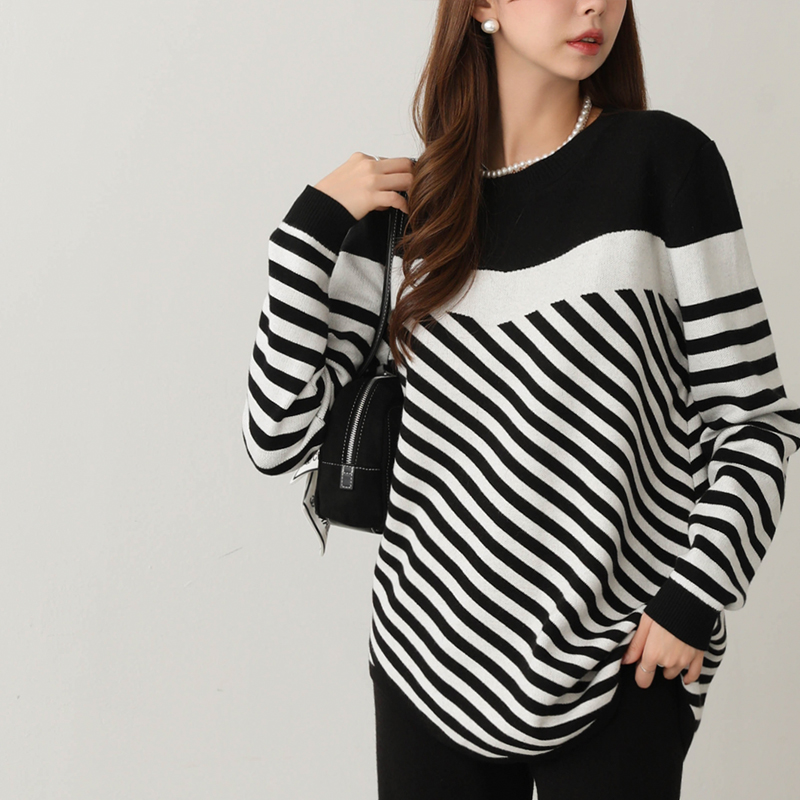 [자체제작/ 언발 스트라이프 니트 #111681]