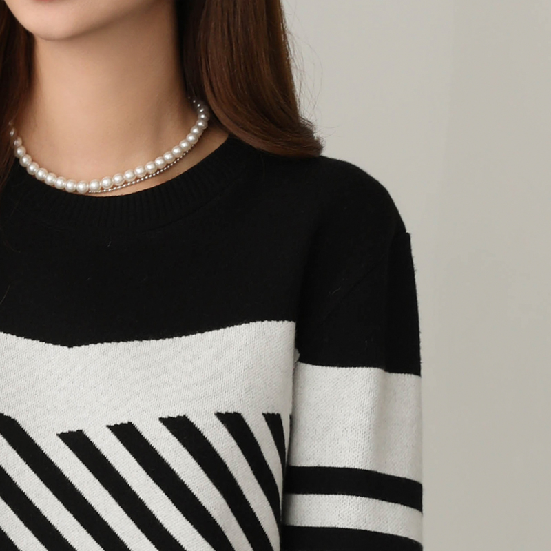 [자체제작/ 언발 스트라이프 니트 #111681]