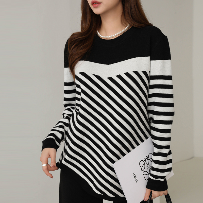 [자체제작/ 언발 스트라이프 니트 #111681]