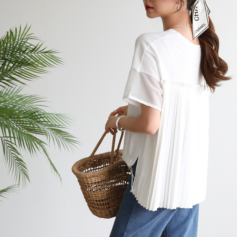 [백 플리츠 매쉬소매 티셔츠 #112255]